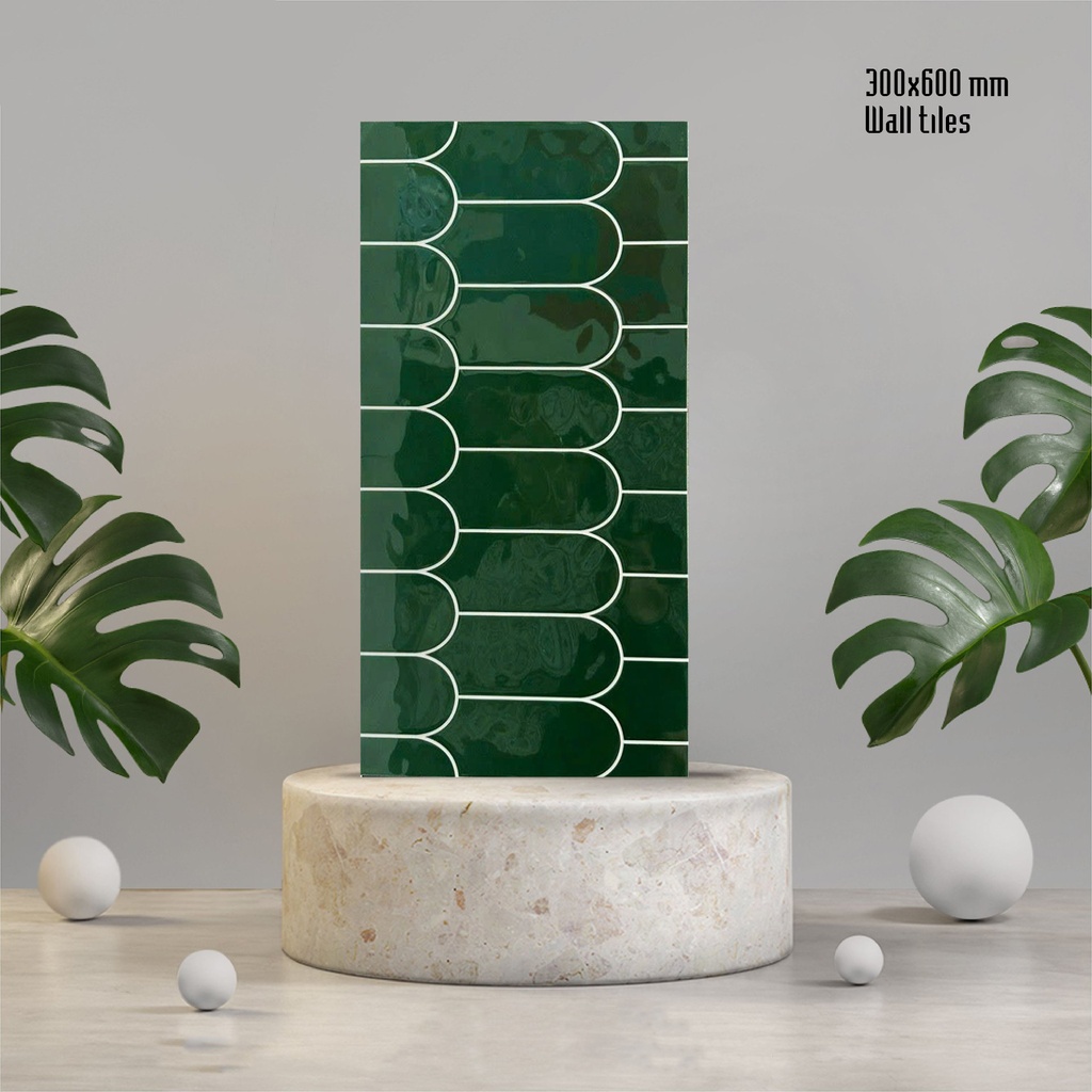 Gạch ốp tường xanh lá đậm họa tiết lông vũ KT300x600mm | Daisan Group